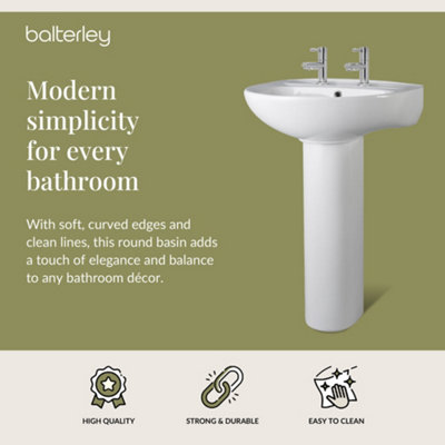 Balterley Adley Round 2 Tap Hole Ceramic Basin with Full Pedestal 550mm ...
