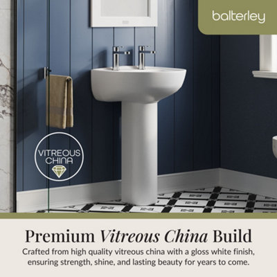 Balterley Adley Round 2 Tap Hole Ceramic Basin with Full Pedestal 550mm ...