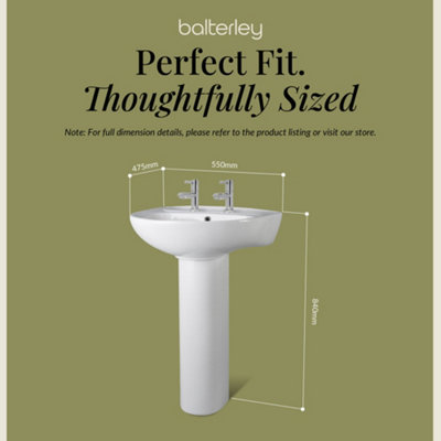 Balterley Adley Round 2 Tap Hole Ceramic Basin with Full Pedestal 550mm ...