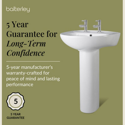 Balterley Adley Round 2 Tap Hole Ceramic Basin with Full Pedestal 550mm ...