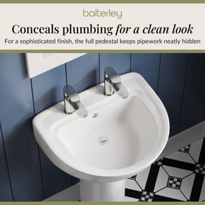 Balterley Adley Round 2 Tap Hole Ceramic Basin with Full Pedestal 550mm ...