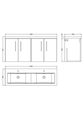 Balterley Bramshall 1200 mm Wall Hung 4 Door Double Basin Vanity Unit ...