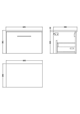 Balterley Bramshall 600mm Wall Hung 1 Drawer Vanity Unit & Laminate ...