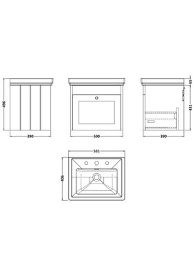 Balterley Butterton 500mm Wall Hung 1 Drawer Unit with Classic Basin 3 ...