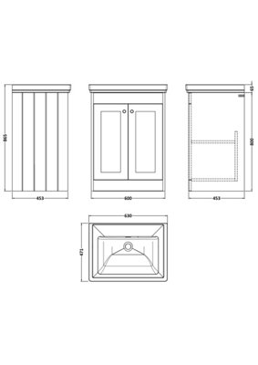 Balterley Butterton 600mm Floor Standing 2 Door Unit with Classic Basin ...