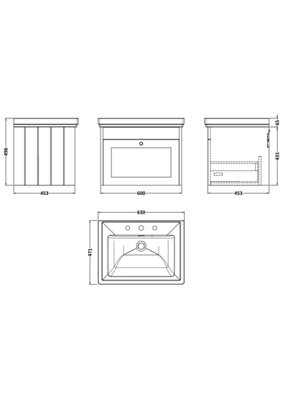 Balterley Butterton 600mm Wall Hung 1 Drawer Unit with Classic Basin 3 ...