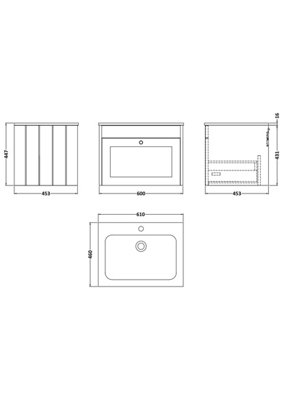 Balterley Butterton 600mm Wall Hung 1 Drawer Unit with Stone Basin 1 ...
