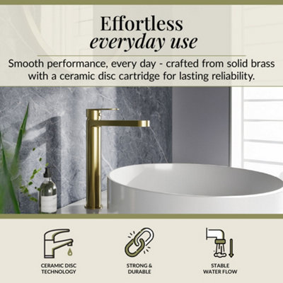 Balterley Cascade Round Tall Mono Basin Mixer Tap - Brushed Brass