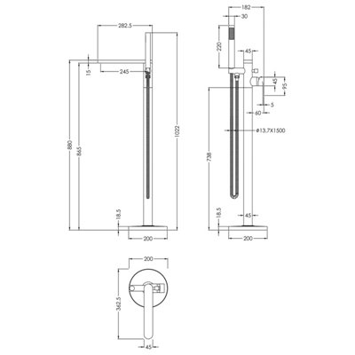 Balterley Current Modern Freestanding Round Bath Shower Mixer Tap with ...
