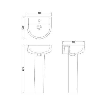 Balterley D Shape 1 Tap Hole Ceramic Basin & Full Pedestal, Compact ...