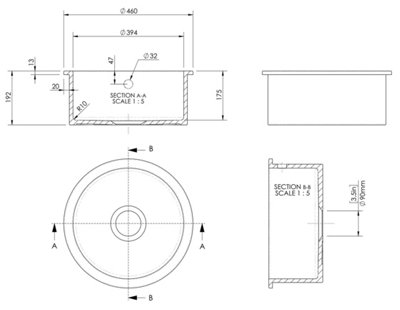 Balterley Dark Grey Fireclay Bowl Round Undermount Kitchen Sink with ...