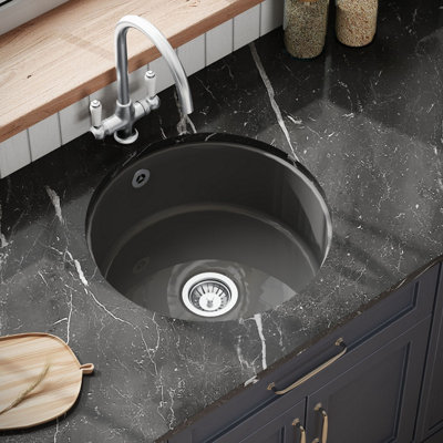 Balterley Dark Grey Fireclay Bowl Round Undermount Kitchen Sink with ...