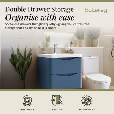 Balterley Dunwood Wall Hung 2 Drawer Bathroom Vanity Unit & Polymarble ...