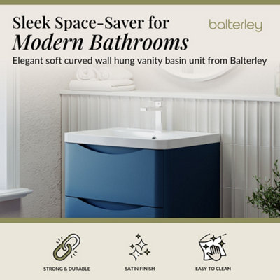 Balterley Dunwood Wall Hung 2 Drawer Bathroom Vanity Unit & Polymarble ...