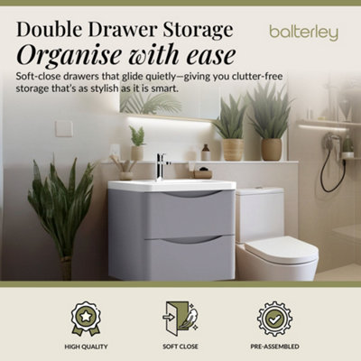 Balterley Dunwood Wall Hung 2 Drawer Bathroom Vanity Unit & Polymarble ...
