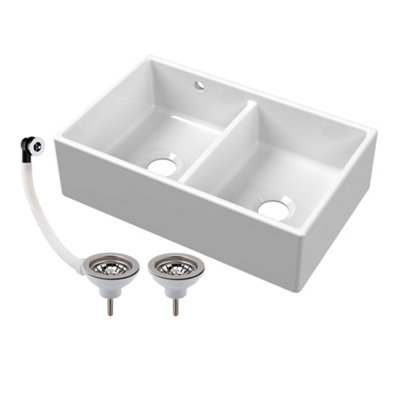Balterley Fireclay Ceramic Double Bowl Butler Kitchen Sink with ...