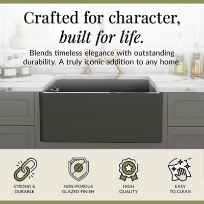 Balterley Fireclay Kitchen Single Bowl Belfast Sink with Built In ...