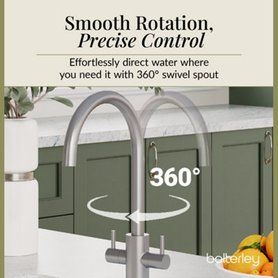 Balterley Lacerta Kitchen Mono Mixer Tap, High Curved Spout Dual Lever ...