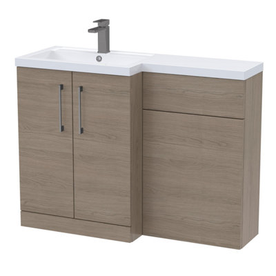 Balterley Mid Oak Bathroom Vanity Unit with Basin & WC, Brushed Pewter ...