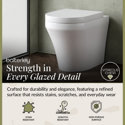Balterley Mila Round Wall Hung Ceramic Toilet Pan with Soft Close Seat ...