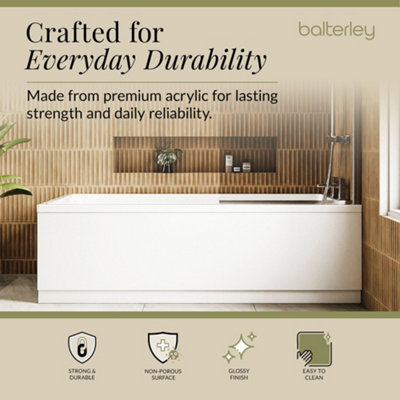 Balterley Modern Single Ended Straight Shower Bath with Leg Set, 1400 x ...