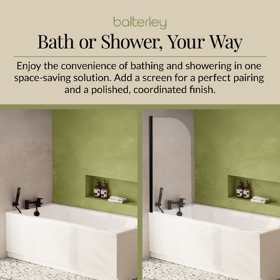 Balterley Modern Single Ended Straight Shower Bath with Leg Set, 1600mm ...