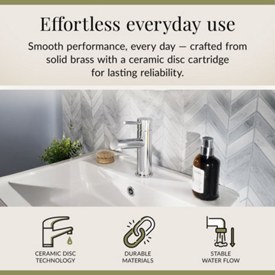 Balterley Nova Chrome Mono Basin Mixer with Push Button Waste, 1-Handle ...