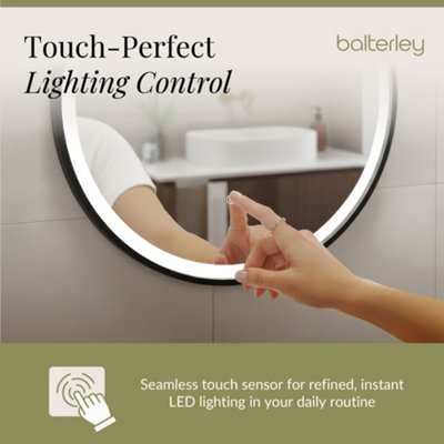 Balterley Round Framed LED Touch Sensor Mirror with Demister & Hanging ...