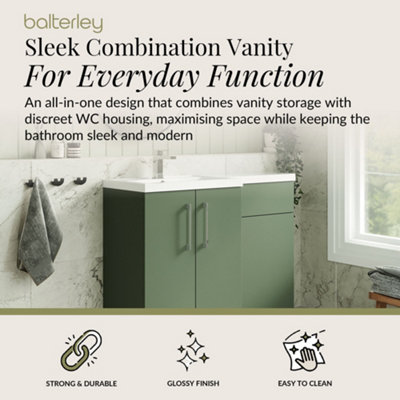 Balterley Satin Green Bathroom Vanity Basin with WC Unit, Left Hand ...