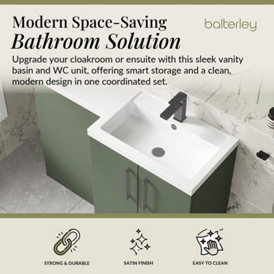 Balterley Satin Green Bathroom Vanity Unit with Basin & WC, Brushed ...