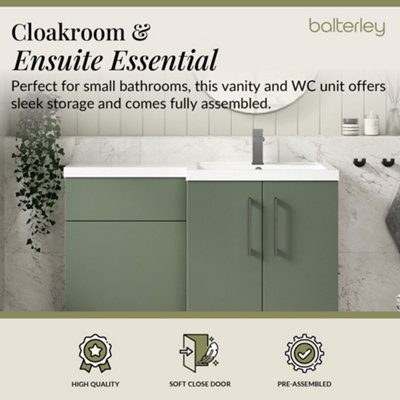 Balterley Satin Green Bathroom Vanity Unit with Basin & WC, Brushed ...
