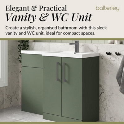 Balterley Satin Green Bathroom Vanity Unit with Basin & WC, Brushed ...