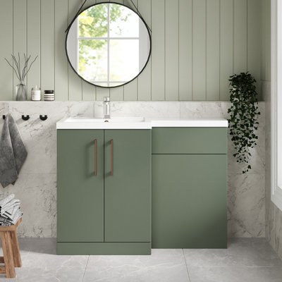 Balterley Satin Green Bathroom Vanity Unit with Basin & WC, Copper ...