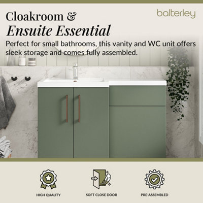 Balterley Satin Green Bathroom Vanity Unit with Basin & WC, Copper ...
