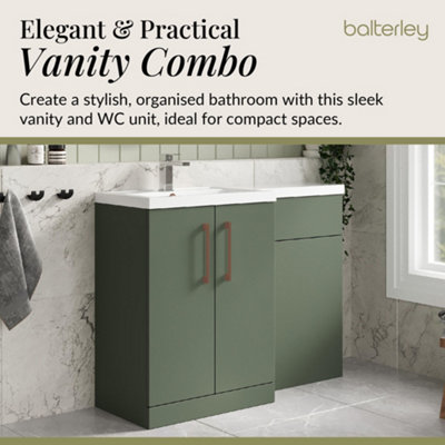 Balterley Satin Green Bathroom Vanity Unit with Basin & WC, Copper ...