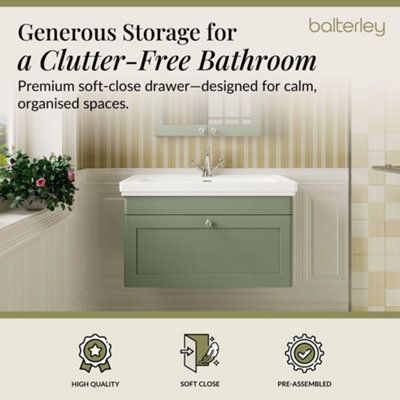 Balterley Swynnerton Traditional Bathroom Wall Hung 1-Drawer Vanity ...