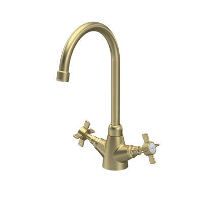 Balterley Traditional Kitchen Sink Mono Mixer Tap - Brushed Brass Crosshead