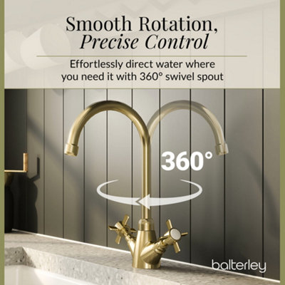 Balterley Traditional Kitchen Sink Mono Mixer Tap - Brushed Brass Crosshead
