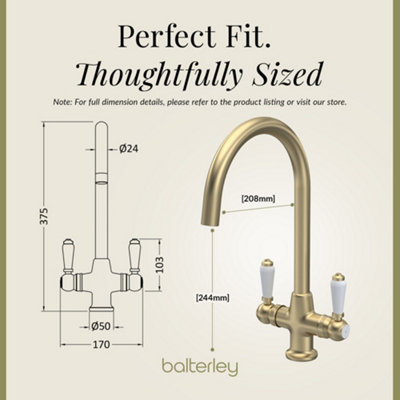 Balterley Traditional Kitchen Sink Mono Mixer Tap - Brushed Brass Lever ...