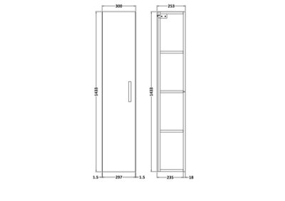 Balterley Wall Hung Tall Unit 1 Door 300 mm Bathroom Storage Cabinet ...