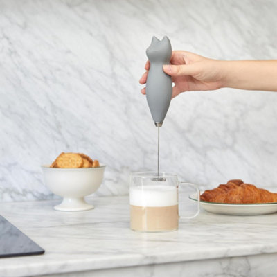 Balvi Meow Automatic Milk Frother Grey Battery Operated 2xAA Plastic/Metal