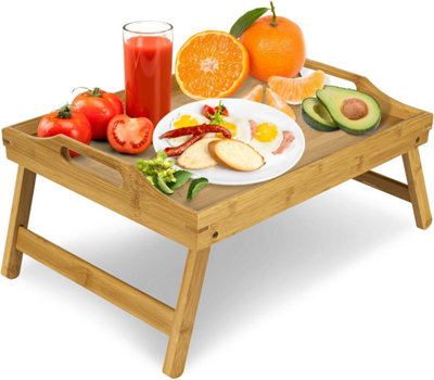 Bamboo Bed Tray Table with Foldable Legs, Multipurpose Laptray Breakfast in Bed Tray