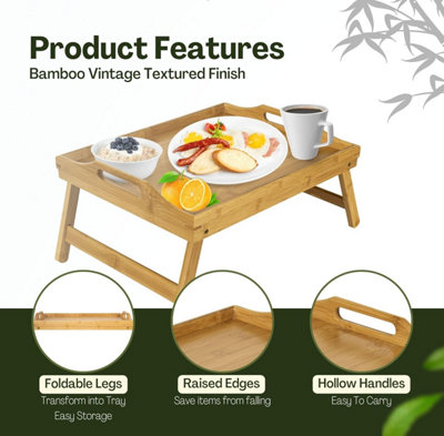Bamboo Bed Tray Table with Foldable Legs, Multipurpose Laptray Breakfast in Bed Tray