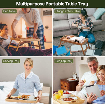 Bamboo Bed Tray Table with Foldable Legs, Multipurpose Laptray Breakfast in Bed Tray