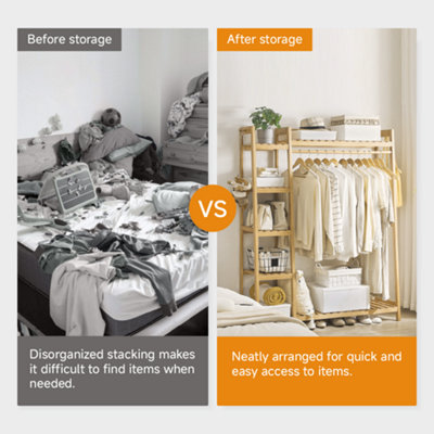 Bamboo Bedroom Garment Open Clothes Rack with Storage Shelf, Hanging ...