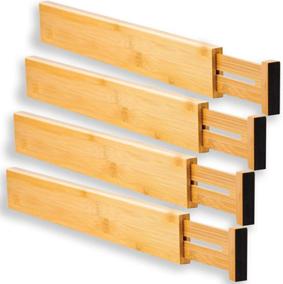 Bamboo Drawer Dividers Adjustable Spring-Loaded Organisers, Set of 4 ...