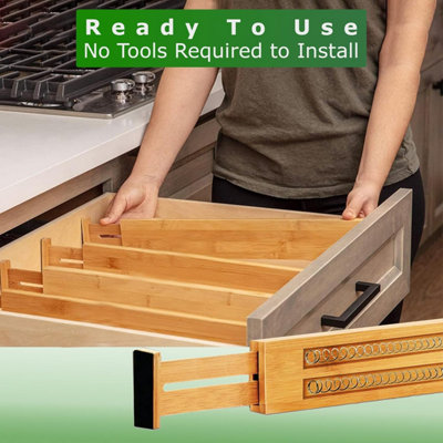 Bamboo Drawer Dividers Adjustable Spring-Loaded Organisers, Set of 4 ...