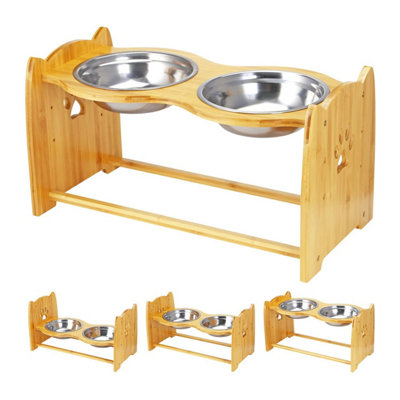Bamboo Elevated Dog and Cat Food Stand with Stainless Steel Bowls ...