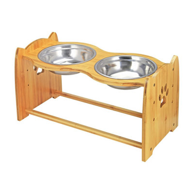 Bamboo Elevated Dog and Cat Food Stand with Stainless Steel Bowls ...