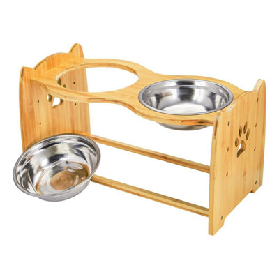 Bamboo Elevated Dog and Cat Food Stand with Stainless Steel Bowls ...
